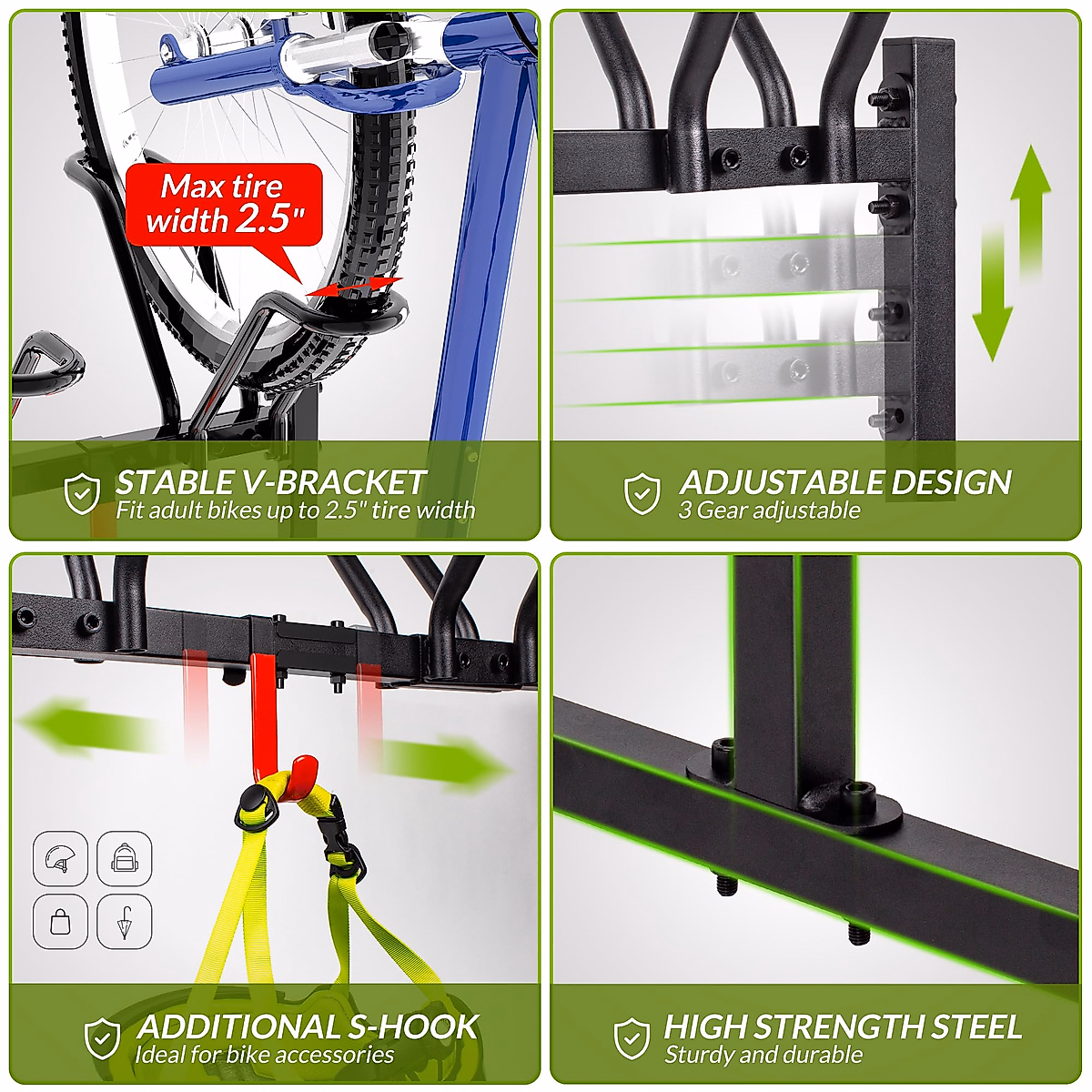 Sttoraboks 2 Bikes Floor Stand,Adjustable Bicycle Parking Rack with Hook for Garage/Indoor/Outdoor,Metal Cycle Storage Organizer Rack for Road Bikes