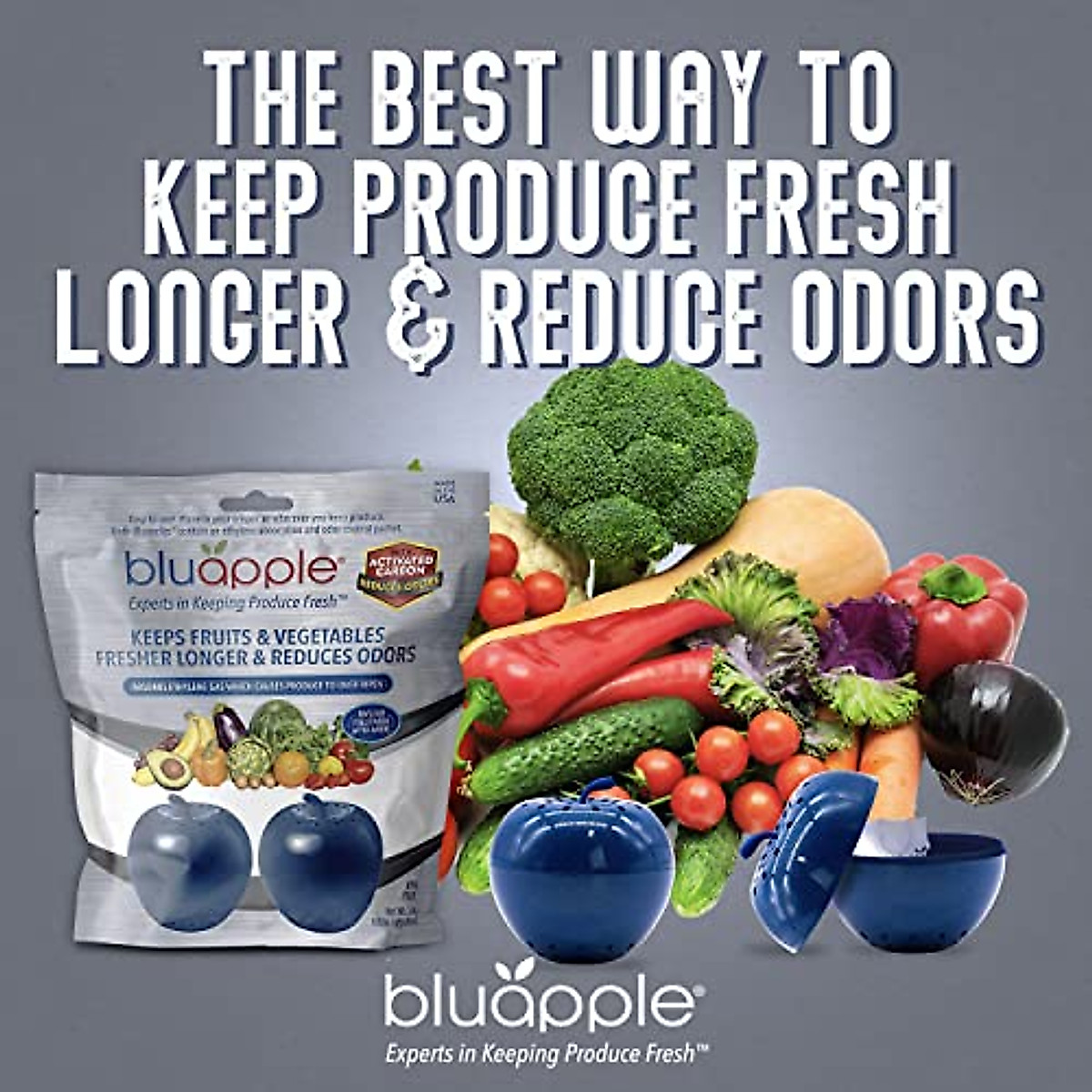 Bluapple Produce Freshness Saver Balls With Carbon - Extend Life Of Fruits And Vegetables by Absorbing Ethylene Gas - Keeps Produce Fresher Longer And Also Absorbs Odors From The Refrigerator