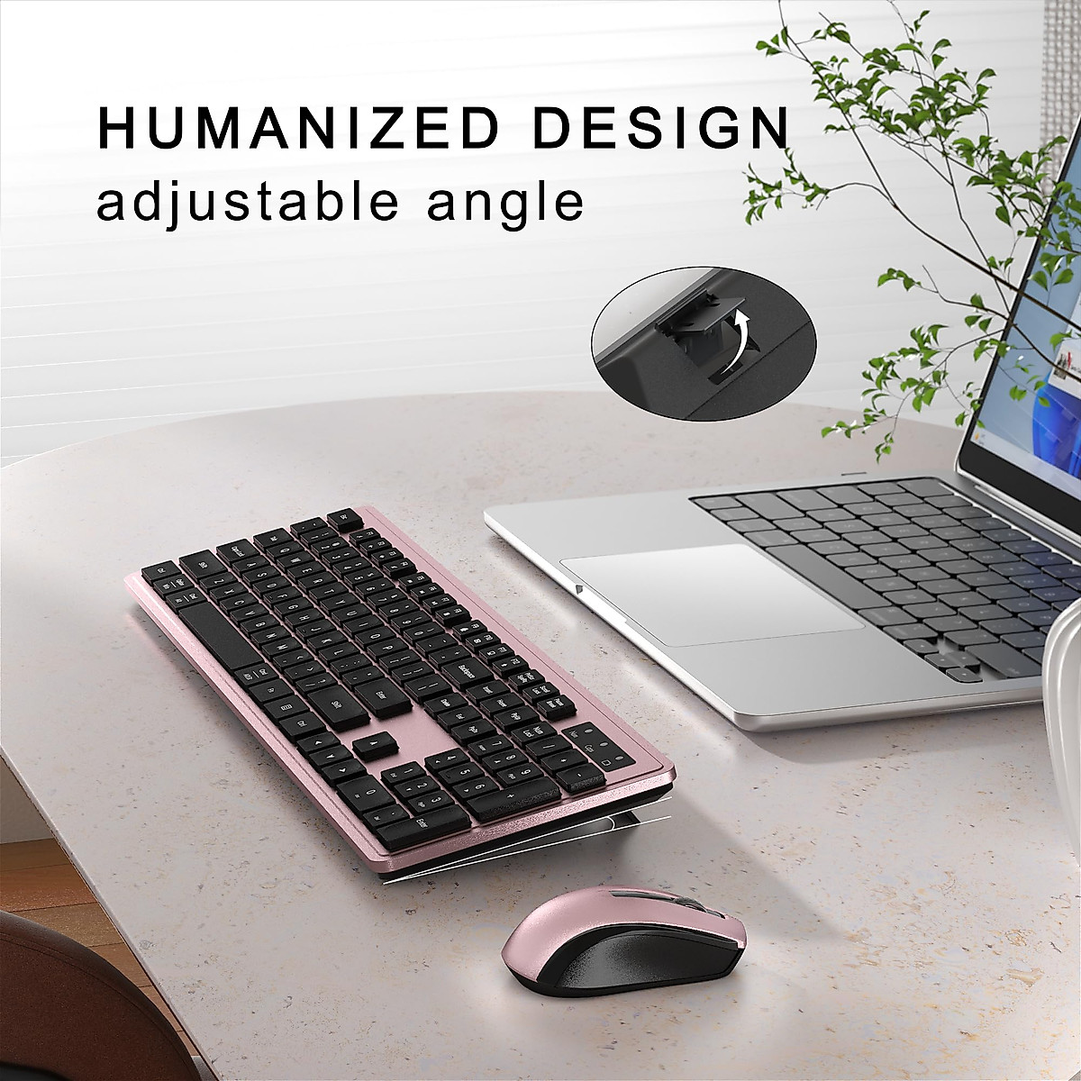 MPTOG Wireless Keyboard and Mouse Combo, Full-Size 104-Key Office Keyboard with 15 Function Keys, Numeric Keypad, Single USB Receiver, Compatible with PC and Laptop(Pink)