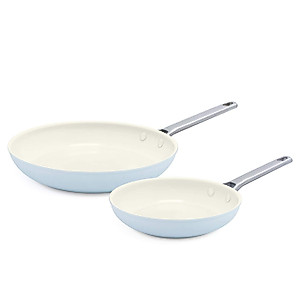 GreenPan Padova Hard Anodized Healthy Ceramic Nonstick, 8" and 10" Frying Pan Skillet Set, PFAS-Free, Dishwasher Safe, Light Blue