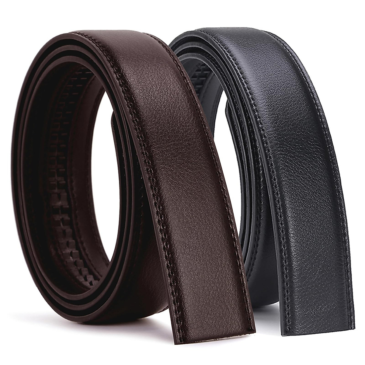 Bleiou 2 Pack Genuine Leather Belt 35''-43''Replacement Leather Belt No Holes Only 1 3/8" Width (Black & Brown)