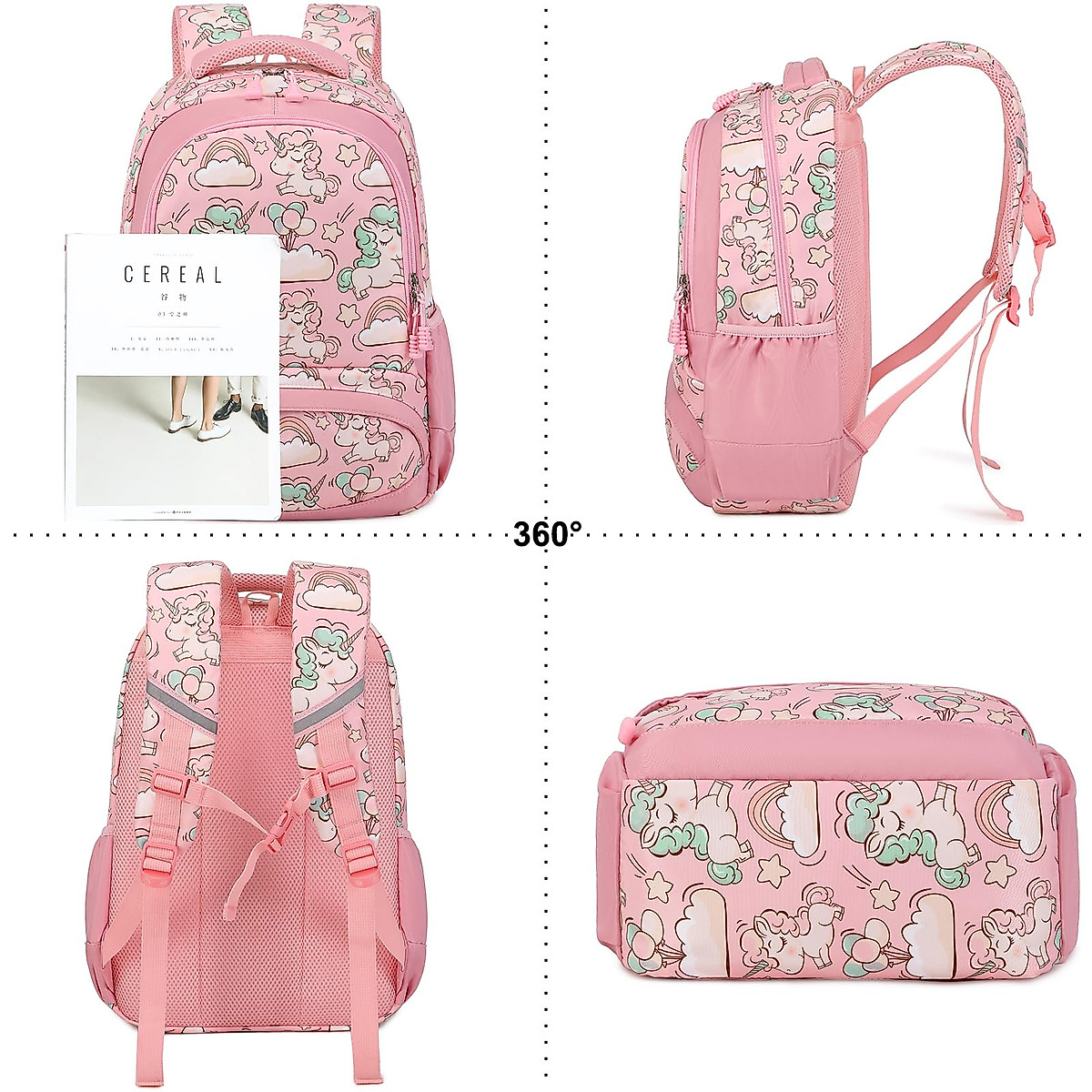 Meisohua School Backpacks Set Girls Unicorn Backpack with Lunch Bag and Pencil Case Kids 3 in 1 Bookbags Set School Bag for Elementary Preschool Water Resistant (Pink)