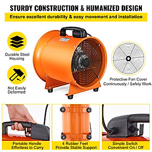 VEVOR Utility Blower 12 inch Ventilator Blower 2800RPM Extractor Fan Blower Portable Industrial High Velocity Blower with 10 m Flexible PVC Ducting(with 10m Hose)
