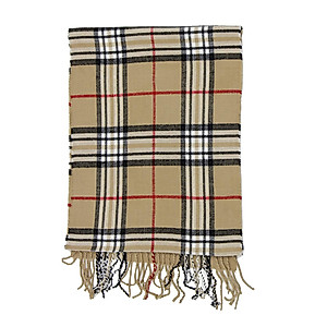 Cirrus Soft Cashmere Feel Plaid Check and Solid Winter Scarf (Classic Camel Plaid)