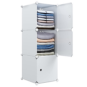 MAGINELS Cube Storage Organizer 12-Cube (11.8"x11.8") Narrow Cabinet Closet Storage Shelves Plastic Storage Shelving for Bedroom, Living Room, Office, White with Doors