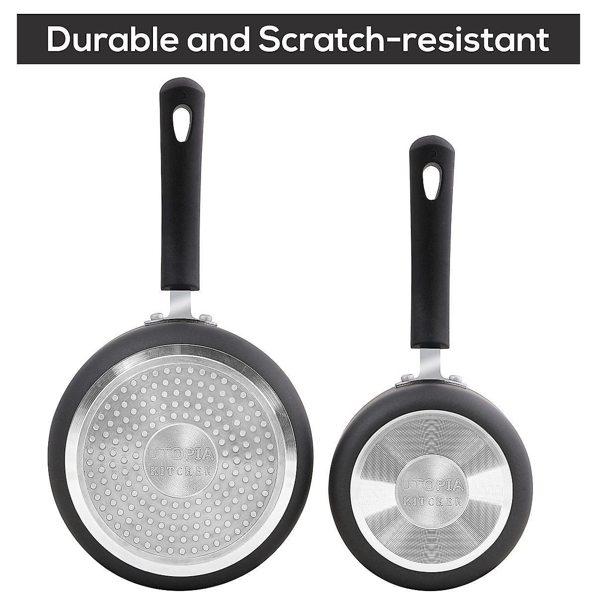 Utopia Kitchen Nonstick Saucepan Set - 1 Quart and 2 Quart Sauce Pan Set with Lid - Multipurpose Pots Set Use for Home Kitchen or Restaurant (Grey-Black)