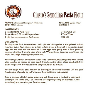 Giusto's Vita-Grain Gourmet Semolina All-Natural No. 1 Durum Wheat Flour, 5lb Bag