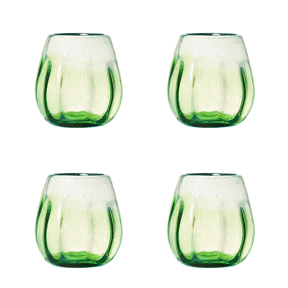 Amici Home Rosa Stemless Wine Glass, Lime Green | Set of 4 | Authentic Mexican Handmade Glassware | Wine Glasses for Red or White Wine, Cocktails | 16 Oz