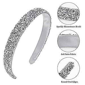 FASOTY Rhinestone Headband Women Girls Fashion Handmade Headband Silver Crystal Diamond Bling Headbands Hair Hoops Sparkle Glitter Beaded Jeweled Hairband Hair Accessories