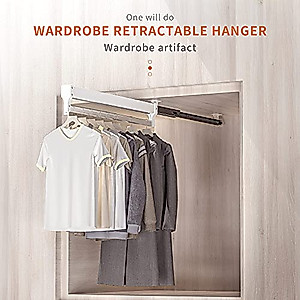 550mm/21.6'' Pull-Out Closet Valet Rod Adjustable Wardrobe Clothing Rail Top Mount Wardrobe Hanger Rack Bar Ball Bearing Slide Heavy Duty