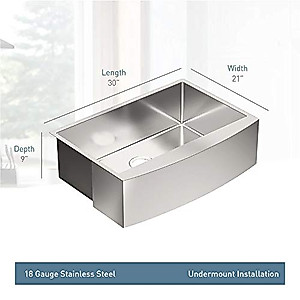 Moen G18121 1800 Series 30-Inch X 21-Inch Stainless Steel 18 Gauge Single Bowl Farmhouse Kitchen Sink