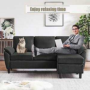 Tornama 79" Convertible Sectional Sofa, Modern Linen Fabric L Shaped Couch, 3 Seater Couches with Reversible Chaise for Living Room, Apartment and Small Spaces(Black)