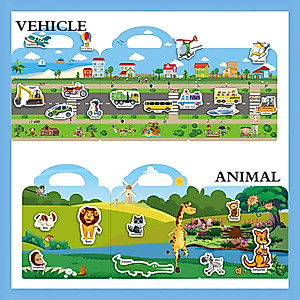 Sticker Books for Kids, Window Clings for Kids Toddlers, Reusable Activity Book Vehicle Insect Ocean Animal for Boys Girls Preschool Educational Travel Toys Birthday Gifts for Kids 3 4