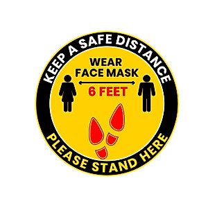 Design Skinz Social Distancing Floor Decal V1 - Pressure Sensitive Removable Anti-Slip Safety Stand Stickers 6 Feet Sign Marker for Carpet or Hard Floors -10” (Single Piece)