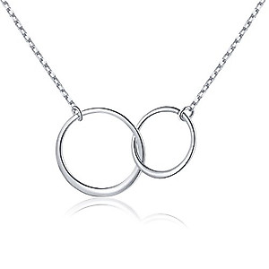 S925 Sterling Silver Two Interlocking Infinity Circles Pendant Necklace,Rolo Chain,18+2 inches