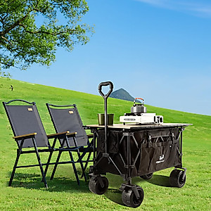 Whitsunday Collasible Wagon, Large Capacity 400Lbs, All-Terrain Wheels Heavy Duty Utility Wagon for Gardening Shopping Fishing Camping Outdoor Picnic Black