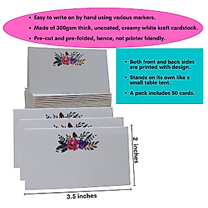 AweNayz Place Cards for Weddings - with Elegant Floral Design, Pack of 50 Thanksgiving Place Cards, Pre-Cut and Pre-Folded Wedding Name Place Cards, 2 x 3.5 inches, Pink, Purple, Green, Brown, Blue