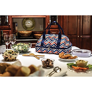 ONIVA - a Picnic Time brand Potluck Casserole Carrier, Insulated Thermal Food Carrier, Insulated Casserole Carrier, Navy Blue, Orange, & Gray Pattern
