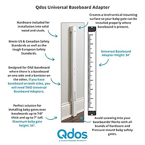Qdos Safety Universal Baseboard Adapter for All Baby Gate | White | Professional Grade Safety - Universal Solution for Gate Installation Over a Baseboard - Works with All Gates - Easy Installation