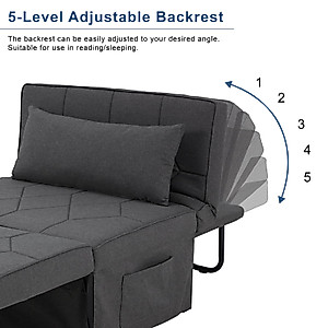 Mdeam Upgraded Sleeper Chair Bed Sofa Bed 4 in 1 Multi-Function Folding Ottoman Bed with Adjustable Backrest for Small Apartment/Living Room,No Installation(Dark Gray)