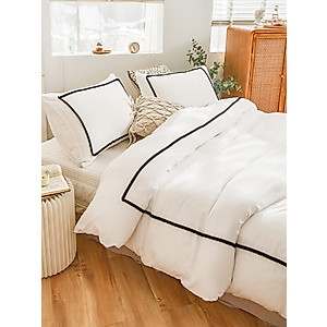 White Bedding Mini Pompom Duvet Cover Set Mini Cute Black Pom Pom Balls Fringe Design Boho Aesthetics Bedding Sets Queen 1 Pompom Duvet Cover 2 Pillowcases (Queen, White)…