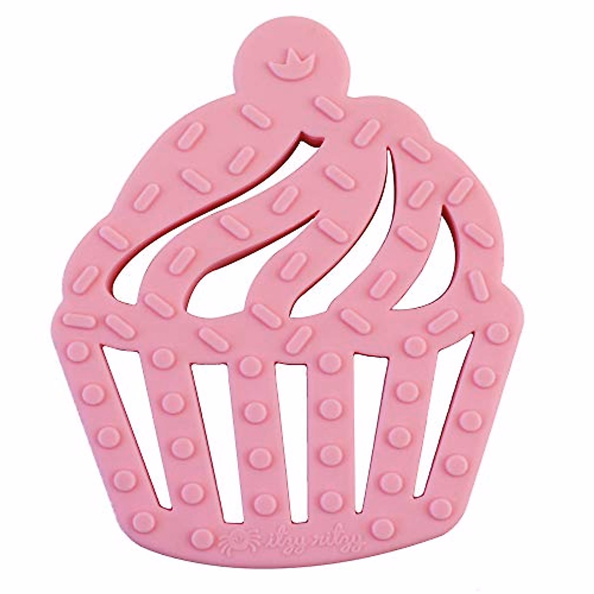 Itzy Ritzy Silicone Baby Teether – BPA-Free Infant Teether with Easy-to-Hold Design & Textured Back Side to Massage & Soothe Sore, Swollen Gums - Teething Toy for 3 Months & Up - Cupcake
