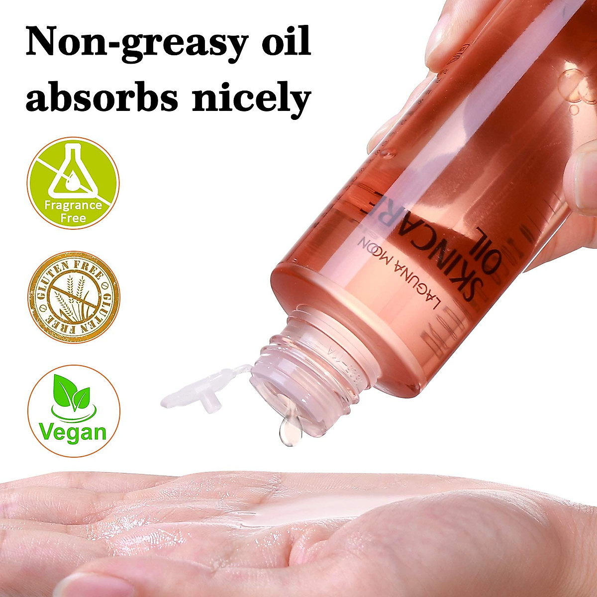 Lagunamoon Skincare Oil for Body & Face & Nails, Used for Scars, Stretch Marks, Natural Ingredients. Vitamin E Oil, Non-Greasy, Fast-Absorption, for All Skin Tpyes, 5.07Oz