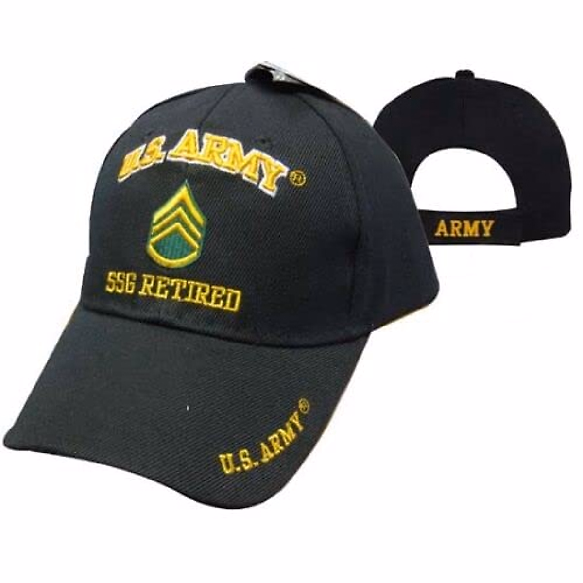 New Black US Army SSG Staff Sergeant Retired Hat Ball Cap Veteran E-6 Licensed