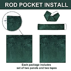 FY FIBER HOUSE 2 Window Panels, Room Darkening, Rod Pocket Super Soft Luxury Velvet, Energy Efficient, 52W x 63L, Decorative Drapes, Dark Green