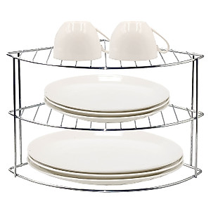 3-Tier Counter and Cabinet Corner Shelf, Pantry Organizer, Rust Resistant - Plates, Dishes, Pans, Cups, Lids and Bowls - Silver