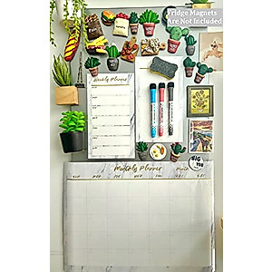 Fridge Calendar, Magnetic Planner, Dry Erase Calendar and Whiteboard for Home: Monthly & Planner & to Do List, Marble, Minimal Simple Design Multicolor 17 inches X 12 inches