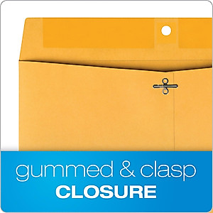 Quality Park 12 x 15-1/2 Clasp Envelopes, Clasp and Gummed Closures, for Oversized Papers, Drawings or Posters, 28 lb Kraft Paper, 100/Box (QUA37810)