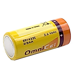 6x OmniCel ER14335 3.6V 1.65Ah 2/3AA Lithium Button Top Battery For Smoke Alarms, Carbon Monoxide Detectors, Intrusion Sensors, Invisible Fencing, Emergency Backup, Data Collection, AMR Add-ons
