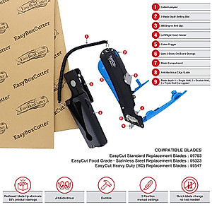 Modern Box Cutter, 3 blade depth setting, Squeeze Trigger and Edge Guides, Holster, Lanyard, Extra Blade - 1000 Blue