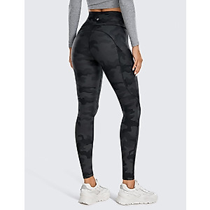 CRZ YOGA Thermal Fleece Lined Leggings Women 28'' - Winter Warm High Waisted Hiking Pants with Pockets Workout Running Tights Dark Grey Camouflage X-Small