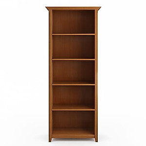 SIMPLIHOME Amherst SOLID WOOD 30 Inch Transitional 5 Shelf Bookcase in Light Golden Brown, For the Living Room, Study Room and Office