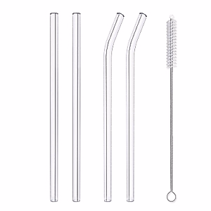 Hiware Reusable Glass Straws Set, 4-piece Drinking Staws with Cleaning Brush, 10" x 10 mm, Dishwasher Safe