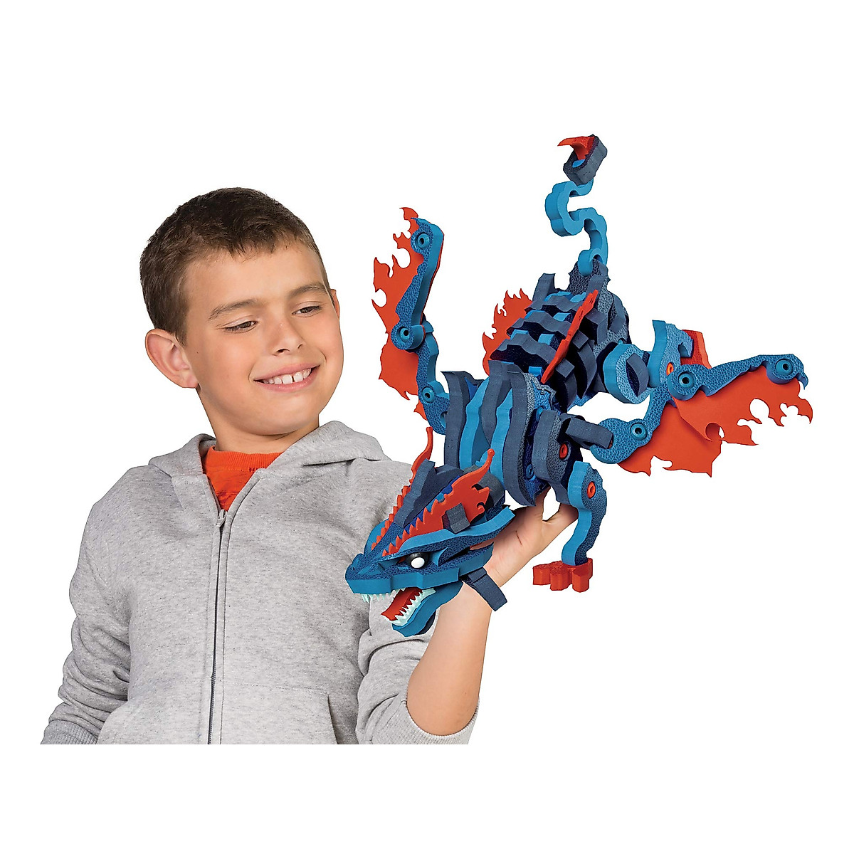 Bloco Toys Treasure Keeper Dragon | STEM Toy | DIY Building Construction Set (240 Pieces), Grey, Blue, Orange