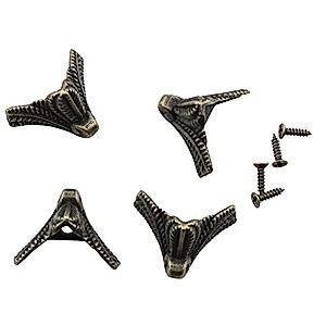 Box Legs TAODAN 12pcs Antique Brass Box Legs Corner Protector Jewelry Chest Box Wooden Case Decorative Feet Leg Metal Corner Bracket
