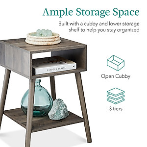 Best Choice Products Mid-Century Modern End Table Set of 2, Side Accent Furniture for Living Room, Den, Sitting Room, Space Saving w/Cubby Storage, Lower Shelf, Pine Wood Legs - Gray Oak