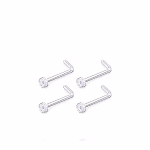 Jewelry 18g Clear Nose Septum Ring Bone Retainer Bioflex L Shape Nose Rings Studs Piercing Jewelry Flat Top（4pcs）