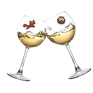 Simply Charmed Fox and Owl Wine Glass Charms - Magnetic Drink Markers for Regular or Stemless Glasses