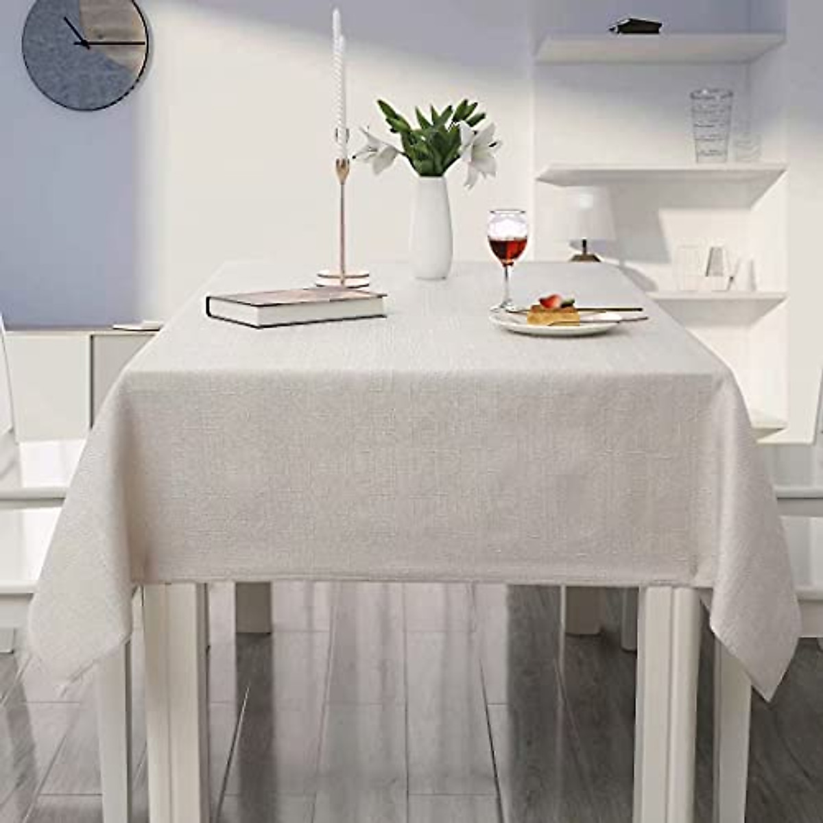 MikiUp Faux Linen Rectangle Tablecloth - Waterproof and Washable Slubby Textured Weaves Table Cloth, Indoor & Outdoor Table Cover for Kitchen Party and Banquets, Beige 58 x 84 Inch