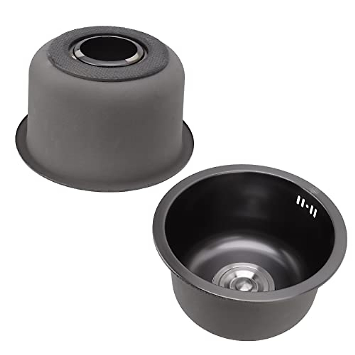 Stainless Steel Single Bowl Mini Round Kitchen Sink with Drain Accessories for Home Bar - Compact and Durable(black)
