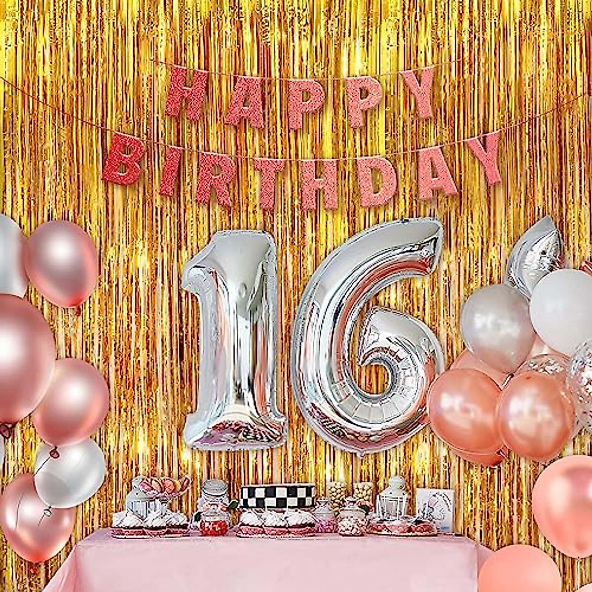 Gold Metallic Tinsel Foil Fringe Curtains, 2 Pack 3.3x8.3 Feet Streamer Backdrop Curtains for Birthday Party Decorations, Halloween Decor, Foil Curtain Backdrop for Bachelorette Party