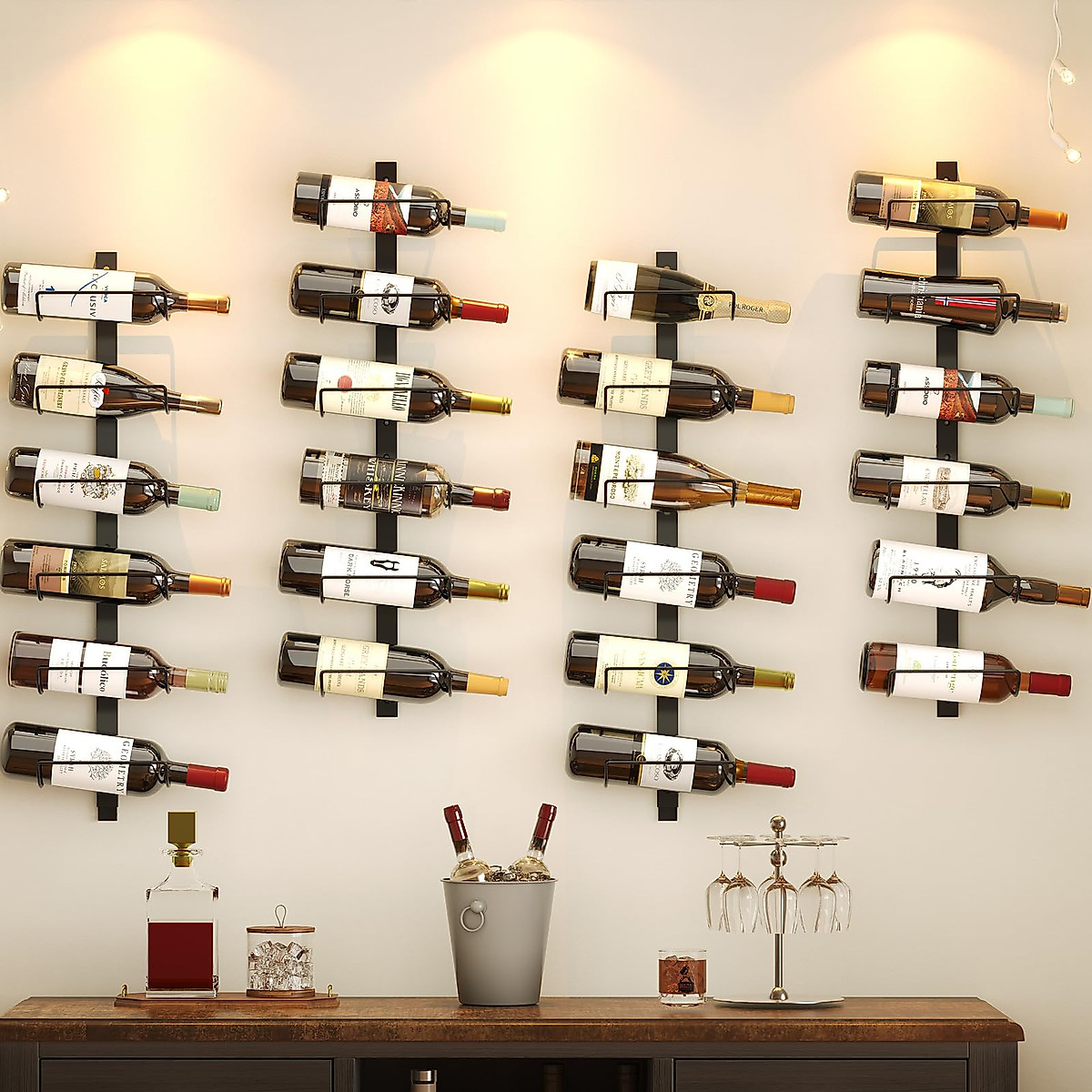 Wall Wine Rack for 12 Wine Bottles, Detachable Wine Storage Organizer, Wall Mount Wine Bottle Display Holder Towel Rack Used As One or Four, for Kitchen, Pantry, Dining Room, Bar, Wine Cellar