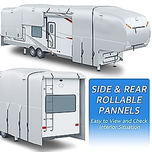 SELIMON 300D Top 5th Wheel RV Cover Rip-Resistent & Waterproof Winter Camper Cover with Anti-UV Silver Coating Fits 29' to 33' Toy Hauler