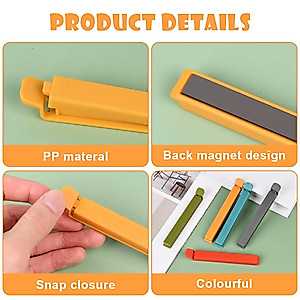 AUAUY 15 PCS Snack Bag Clips with Magnet Backs, Reusable Plastic Sealing Clips for Food Packages, Multipurpose Barrette-style Design Food Bag Clips for Kitchen Storage, 4.72in, Candy Color (5 Colors)