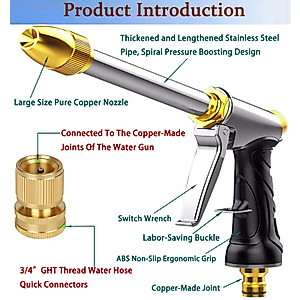 Upgrade Garden Hose Nozzle,100% Heavy Duty Metal Spray Gun With Full Brass Nozzle,High Pressure Water Hose Nozzle Sprayer Head,3/4" Quick Connectors,for Lawn & Garden,Washing Cars,Showering Dogs&Pets