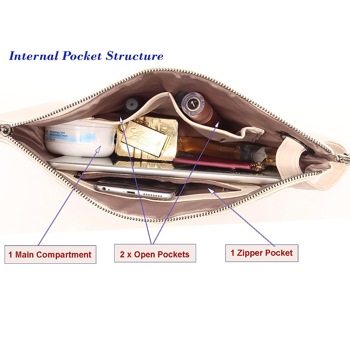 Amaze Womens Oversized Clutch Bag Large PU Leather Pouch Evening Handbags Envelope Purse with Wristlet Shoulder Lady (Beige)